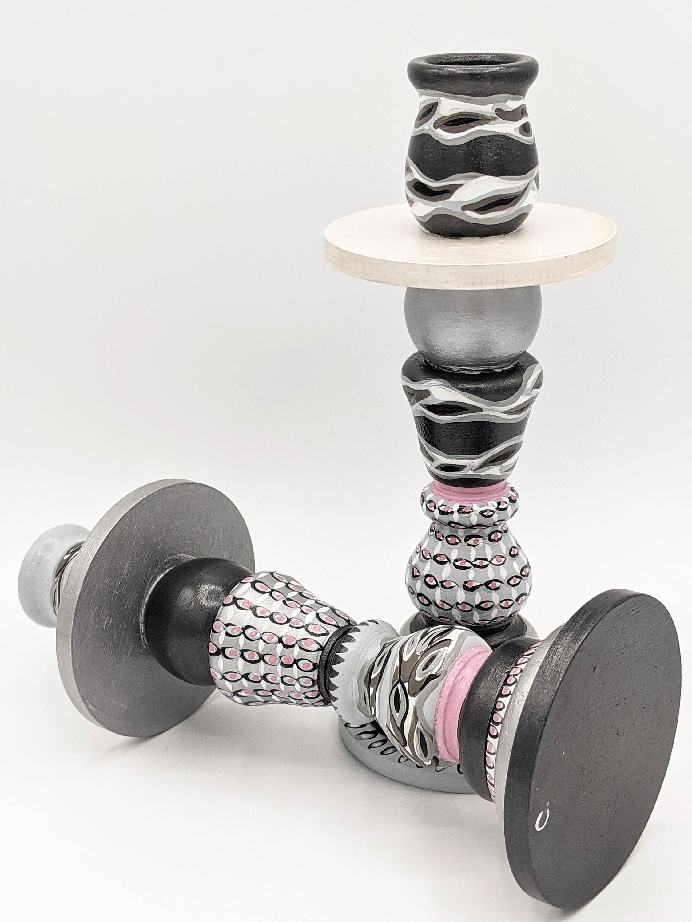 Set of Two Hand Painted Skating on Thick Ice Candlestick Holders - Etsy