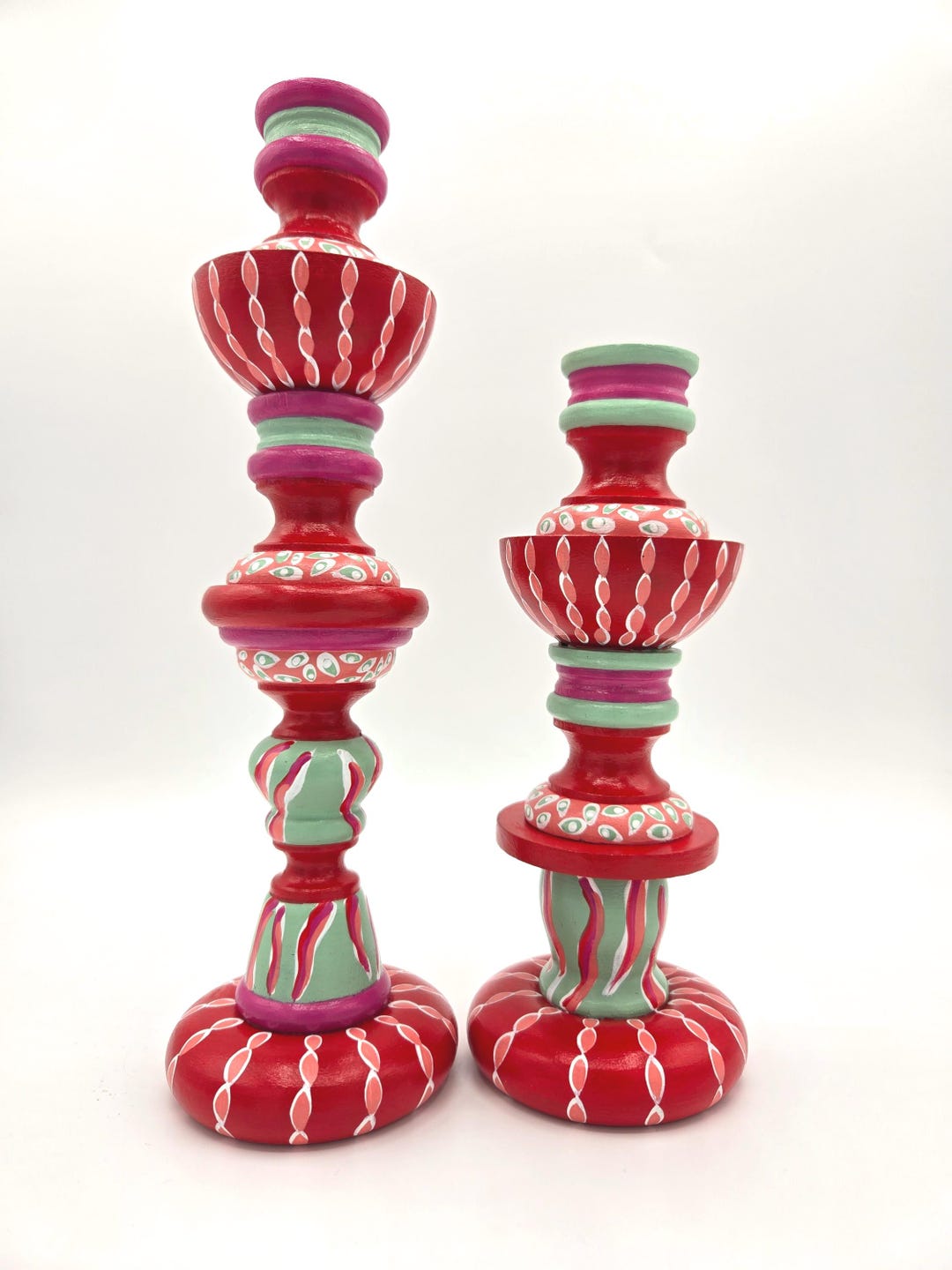 Set of Two Hand Painted Red Riot Candlestick Holders - Etsy