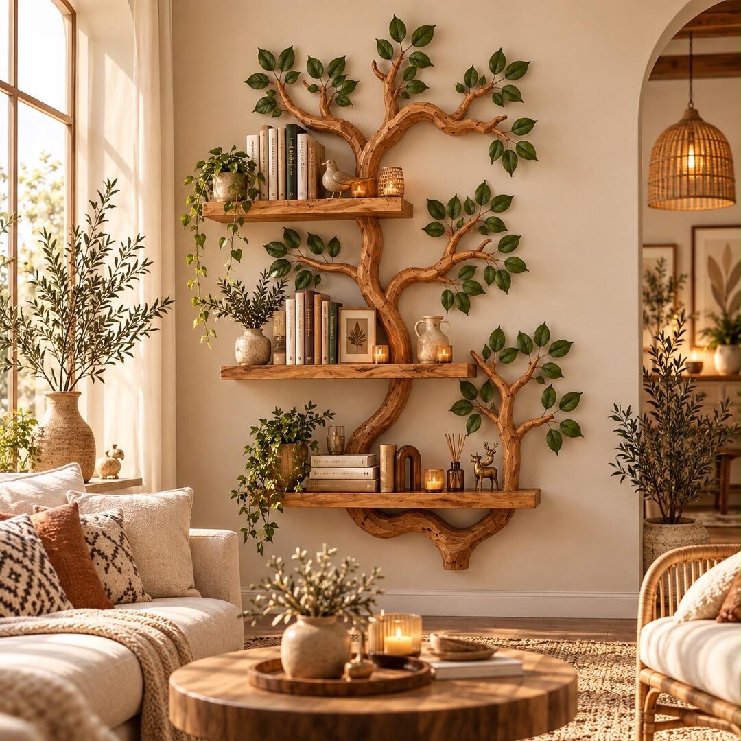 Handmade Tree Bookshelf, Wall Mounted Wooden Bookcase, Nature Inspired ...