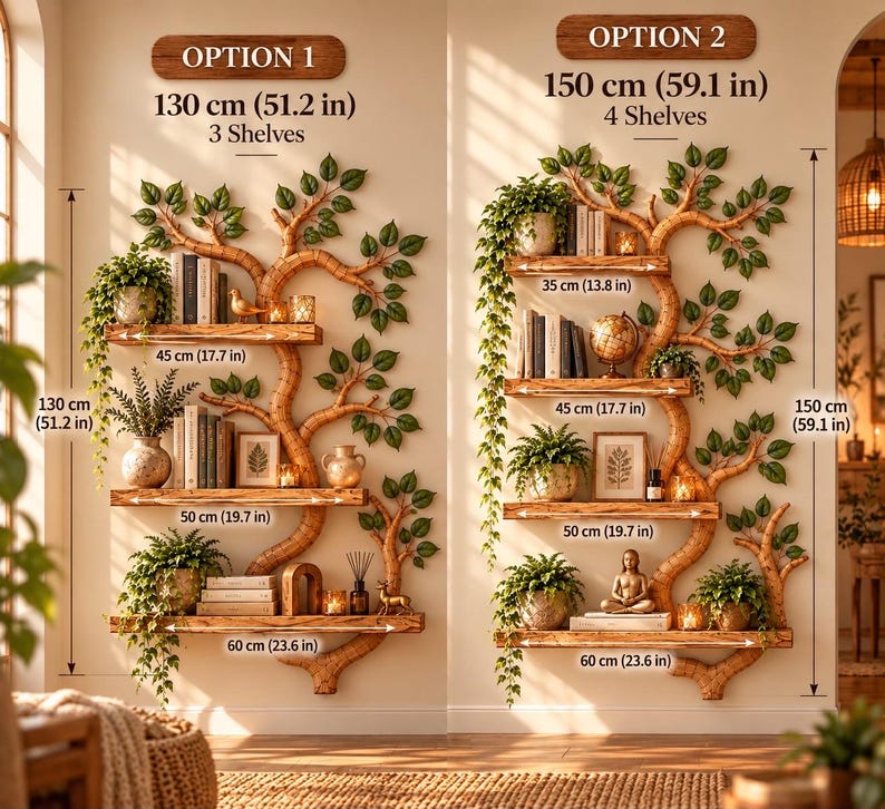 Handmade Tree Bookshelf, Wall Mounted Wooden Bookcase, Nature Inspired ...