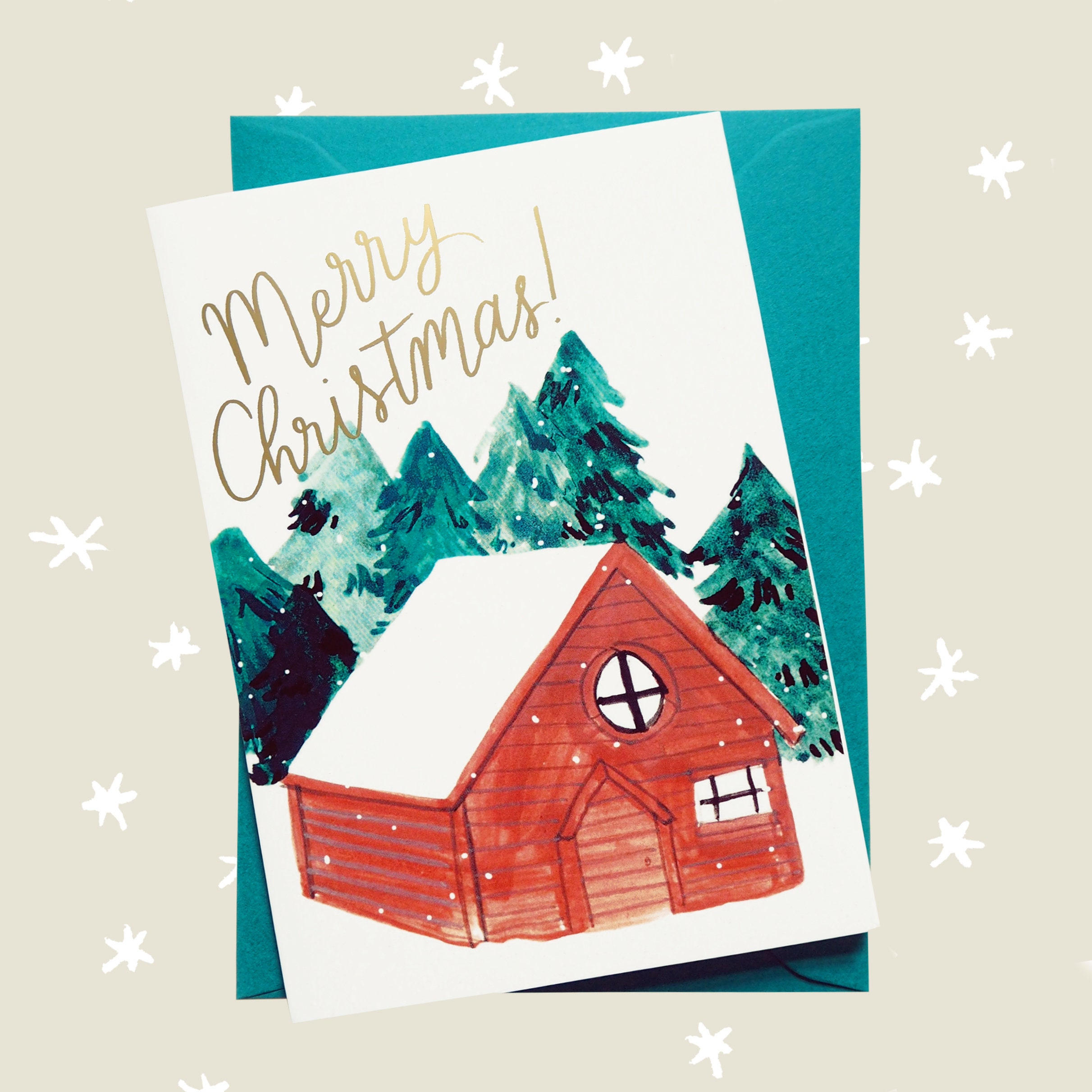 Illustrated Snowy Cabin Christmas Card A6 | Etsy