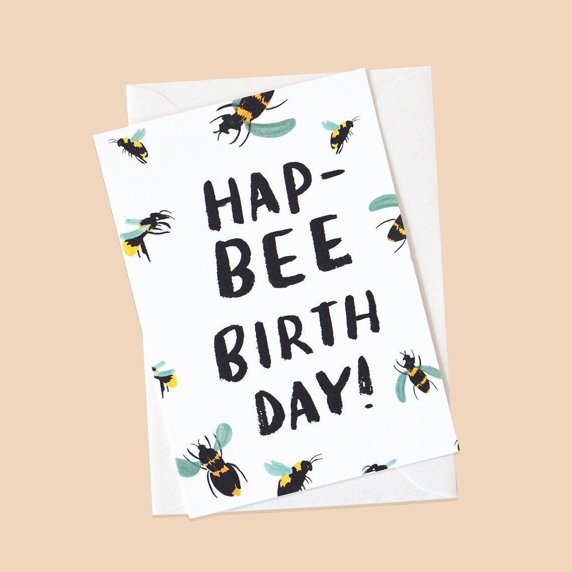 Hapbee Birthday Bee Card | A6 Bee Birthday Card | Brushlettered Bee ...