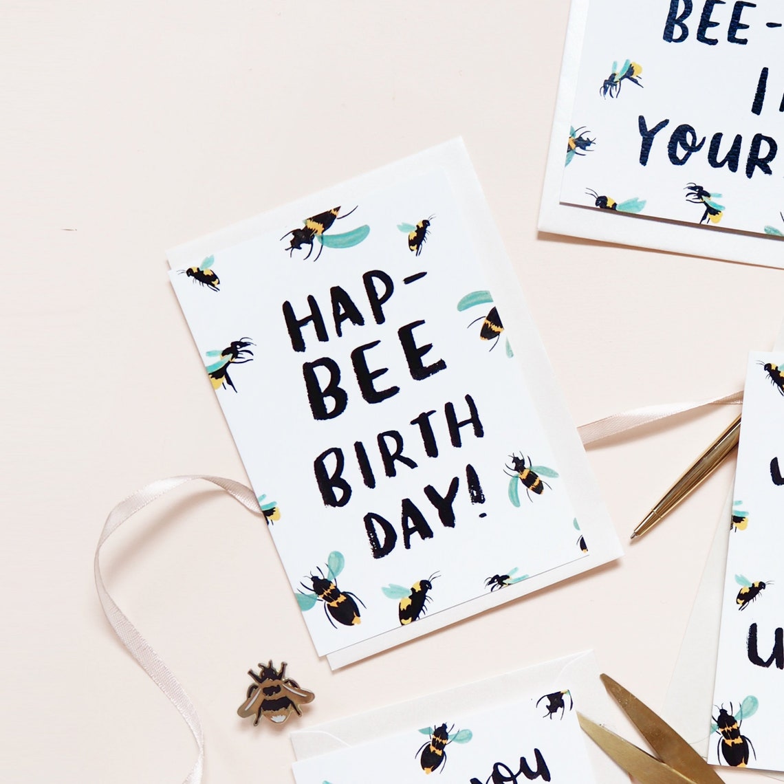 Hapbee Birthday Bee Card | A6 Bee Birthday Card | Brushlettered Bee ...