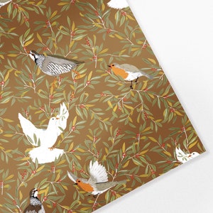 Birds Christmas Wrapping Paper Sheet - Robin, Dove, Partridge, Rolled ...