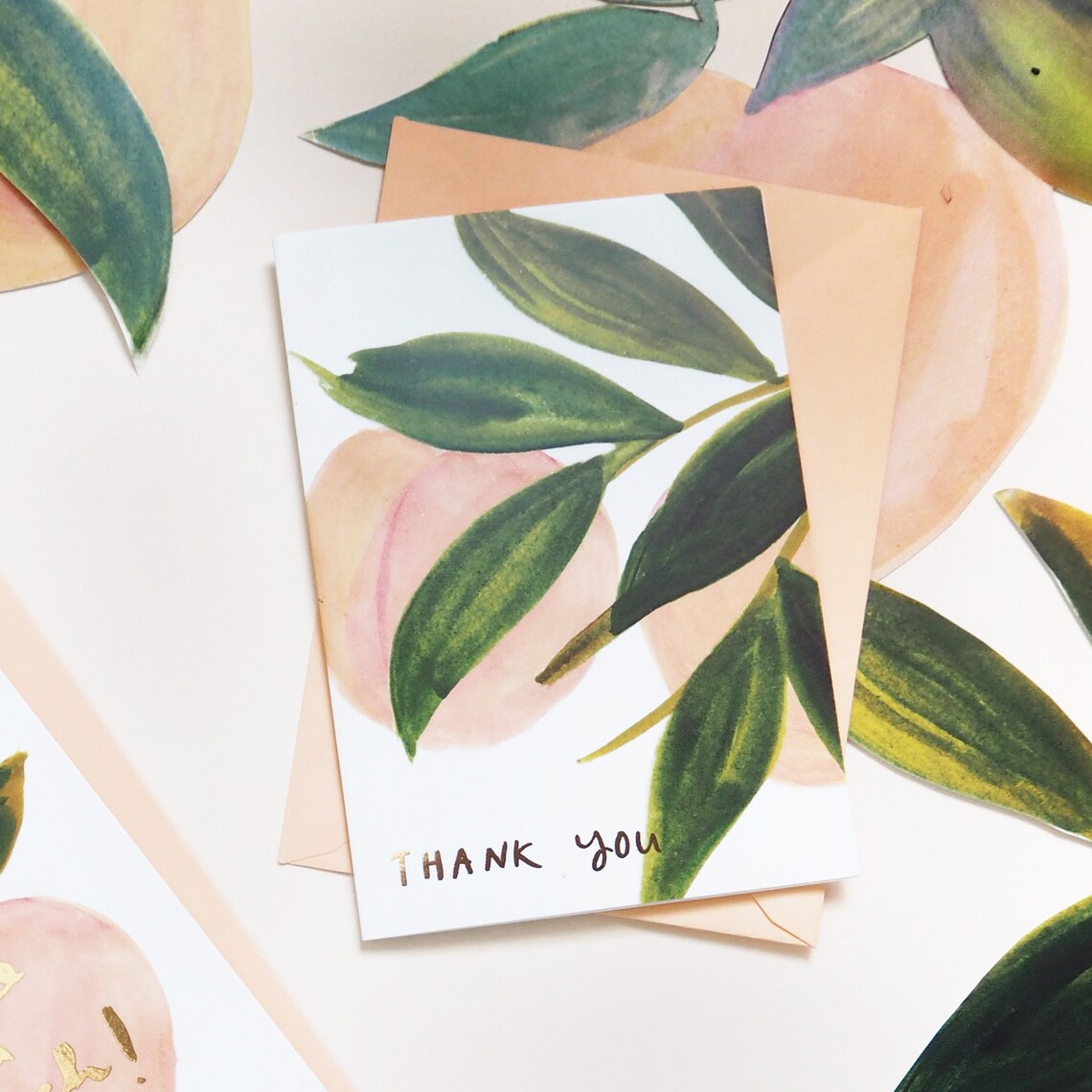 Thank You Illustrated Peach Card - Etsy