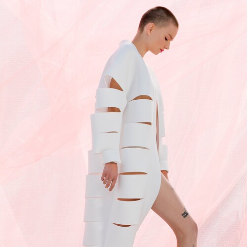 White Futuristic Jacket Neoprene Cutout Jacket Avant Garde - Etsy
