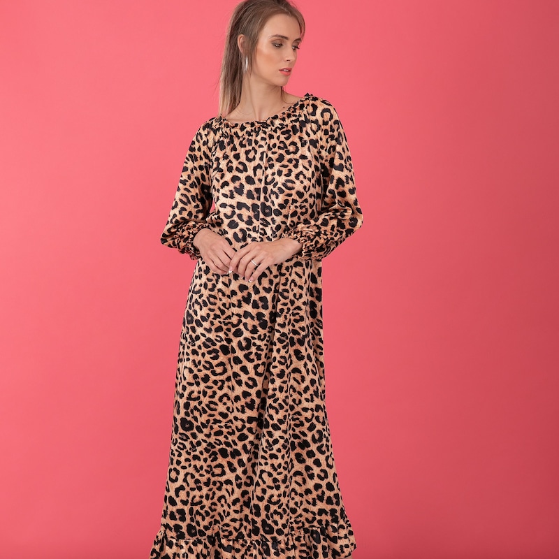 Leopard Long Sleeve Dress Etsy