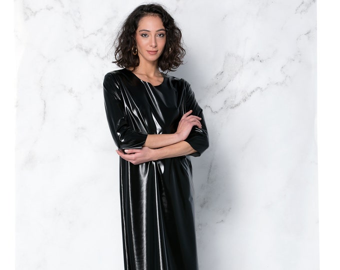 Black Latex Dress, Vinyl Dress, Black Dress, Pencil Dress, Black Kaftan ...
