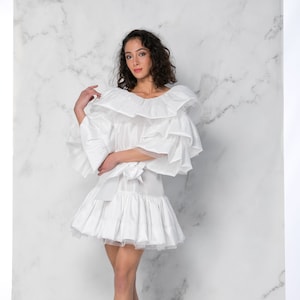 White Ruffle Tulle Dress, Taffeta Ruffle Dress, Wedding Dress, Prom ...