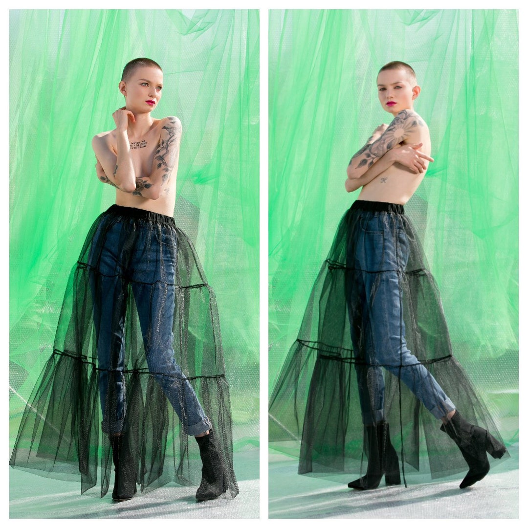 Black A Line Tutu Skirt Black Tulle Skirt See Trough Skirt Black Maxi Skirt Sheer Skirt