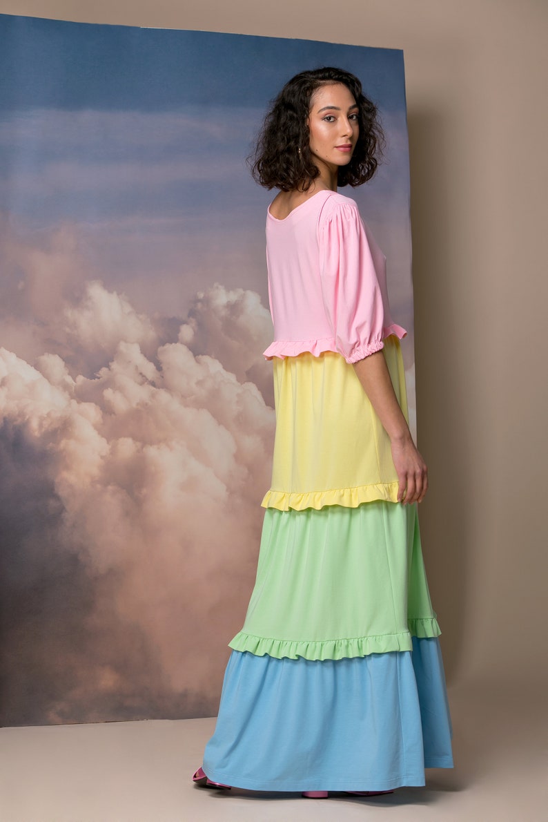 Ruffle Maxi Dress Rainbow Summer Dress Boho Maxi Dress - Etsy
