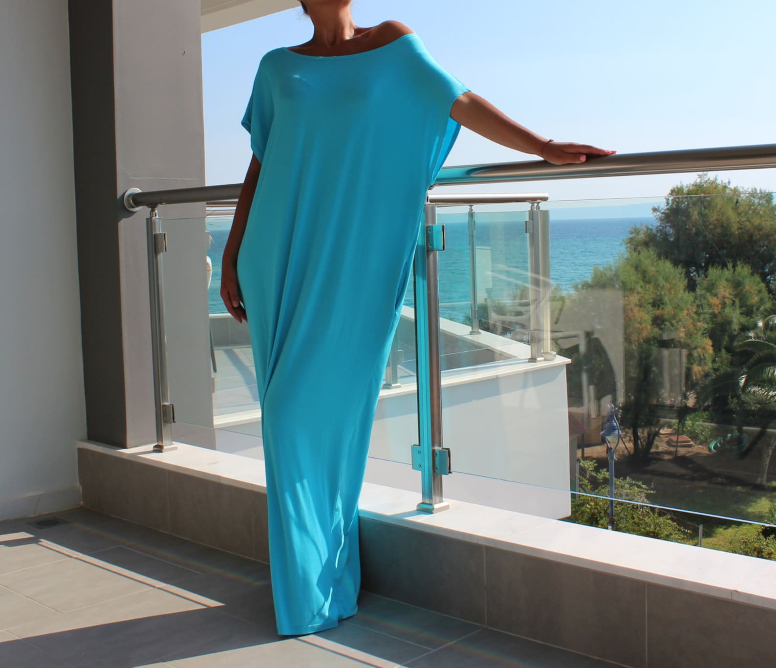 Turquoise Caftan Beach Cover-up Dress Loungewear Dress | Etsy