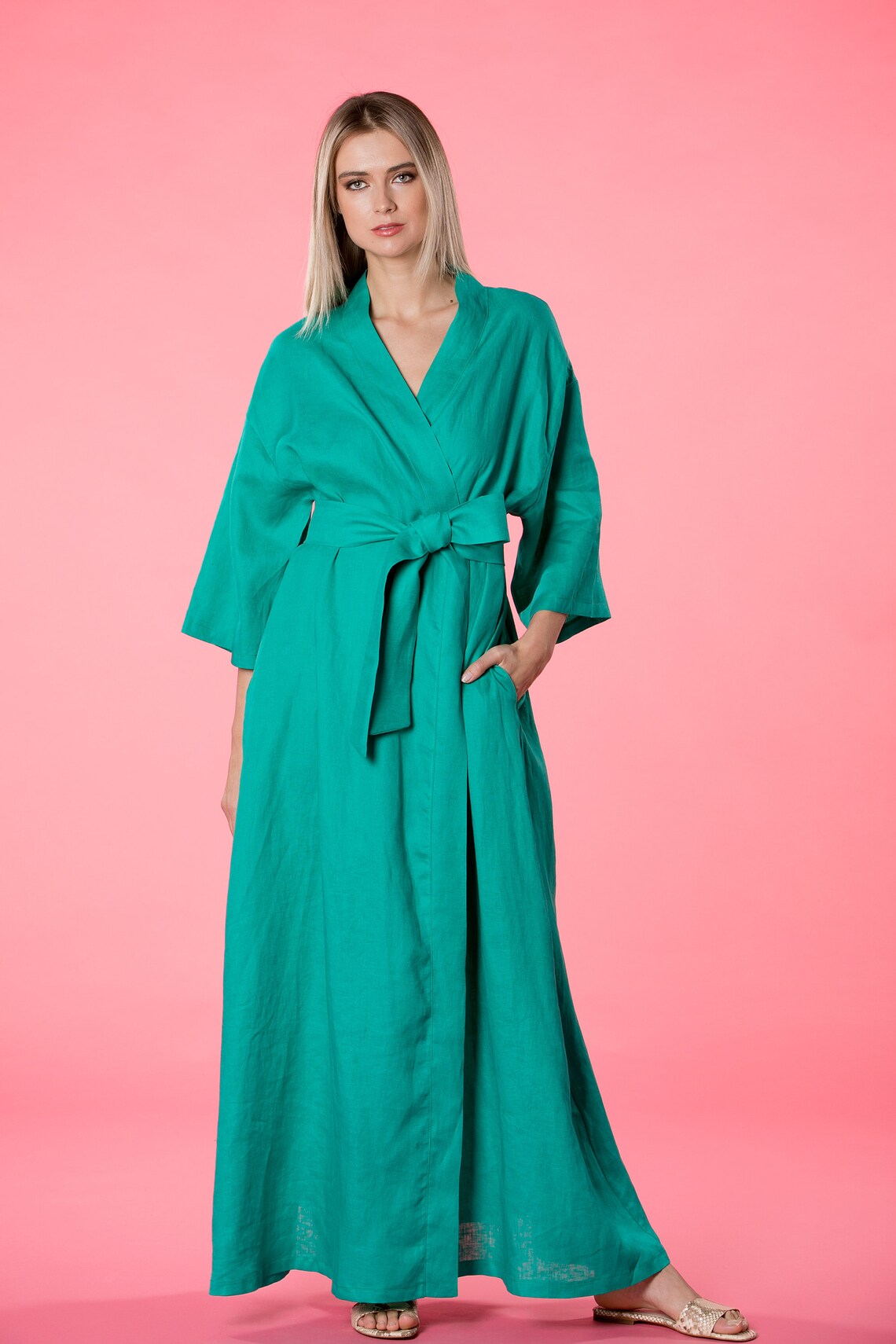 Linen Wrap Dress Linen Robe Dress Bohemian Clothing - Etsy