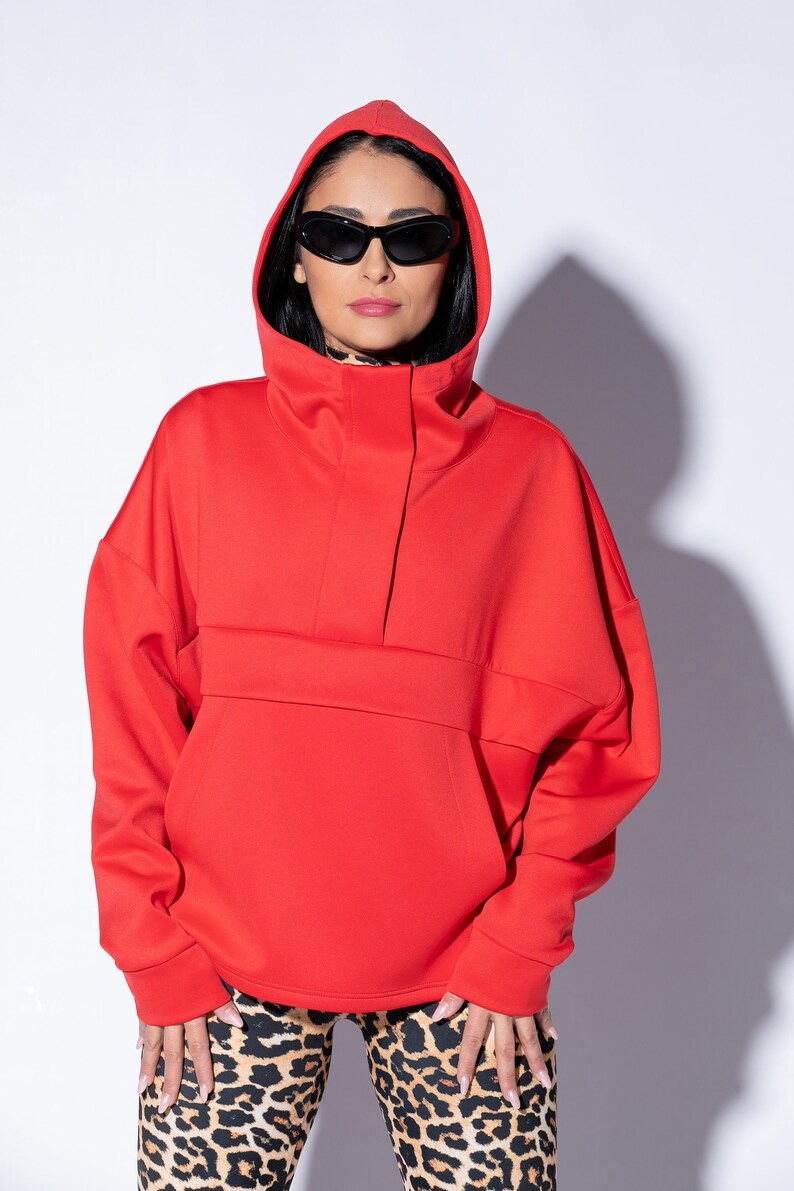 Red Techwear Zip up Hoodie: Oversized Neoprene Sweatshirt - Etsy