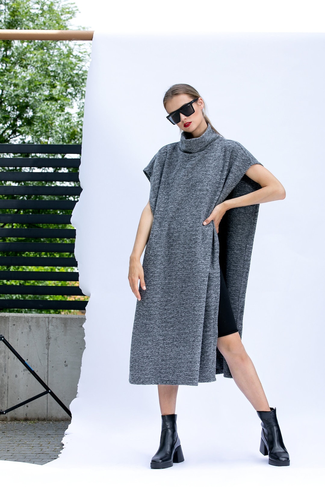 Avant Garde Poncho, Grey Poncho With Turtleneck, Winter Poncho ...