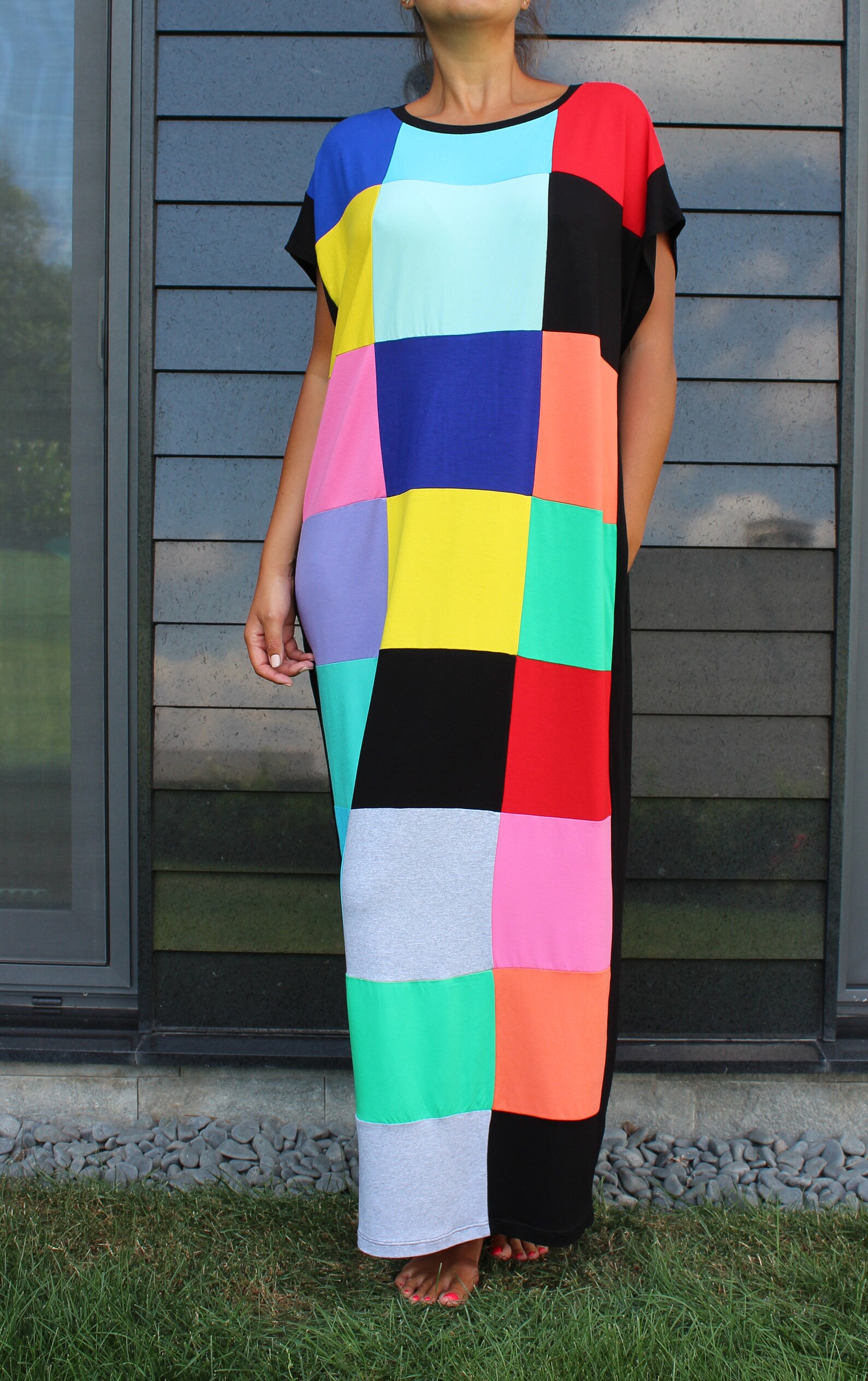 Patchwork Dress Colorblock Dress Plus Size Clothing | Etsy