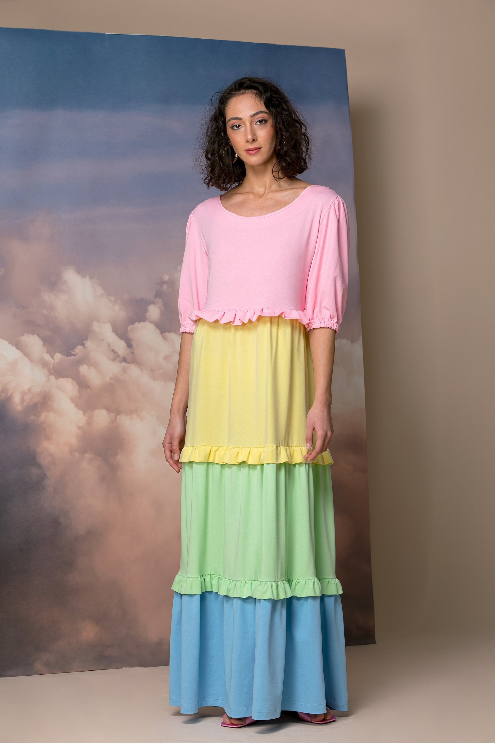 Ruffle Maxi Dress Rainbow Summer Dress Boho Maxi Dress | Etsy