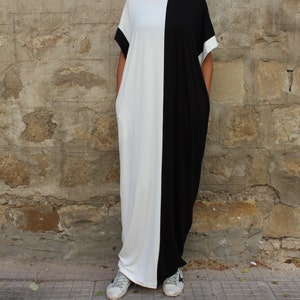 Black and White Robe Dress, Color Block Clothing, Kaftan Dress Women ...