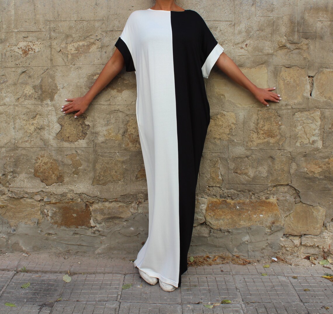 Black and White Robe Dress Color Block Clothing Kaftan Dress | Etsy