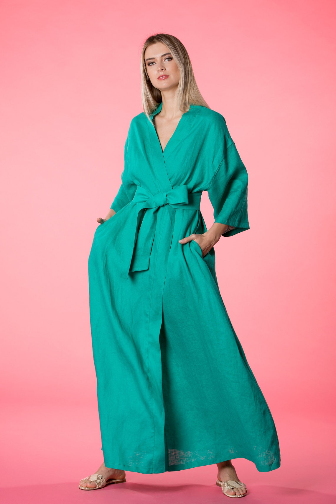 Linen Wrap Dress Linen Robe Dress Bohemian Clothing - Etsy