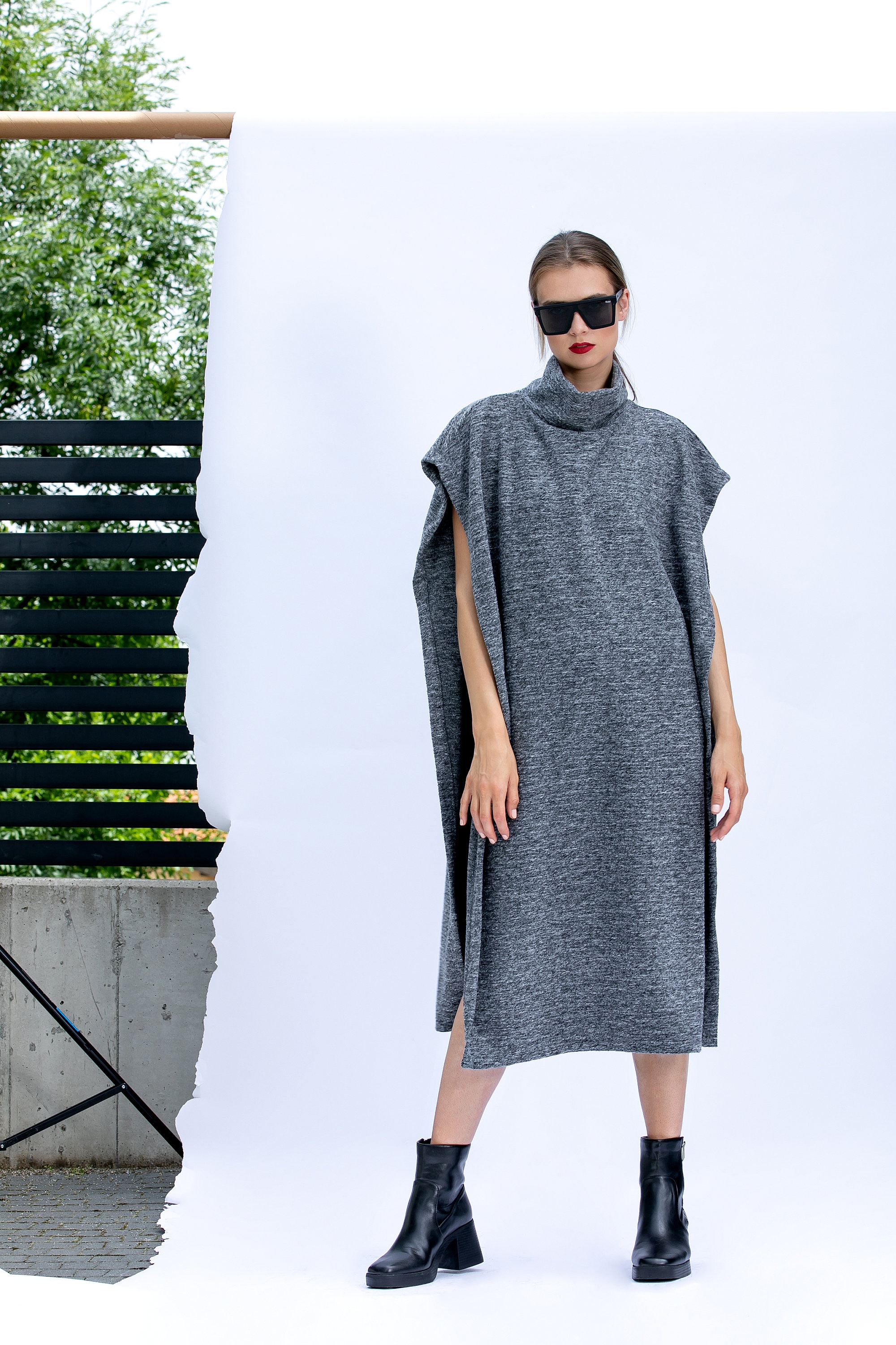 Avant Garde Poncho, Grey Poncho With Turtleneck, Winter Poncho ...