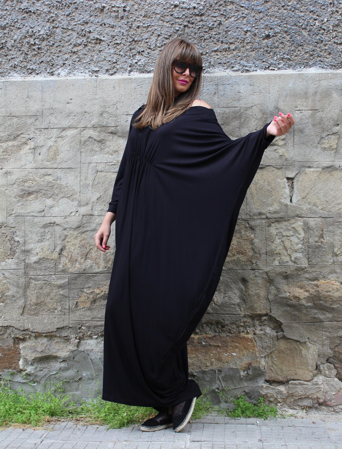 Black Maxi Bat Sleeve Dress by CherryBlossomsdress | Etsy