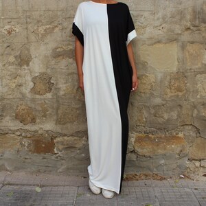 Black and White Robe Dress, Color Block Clothing, Kaftan Dress Women ...