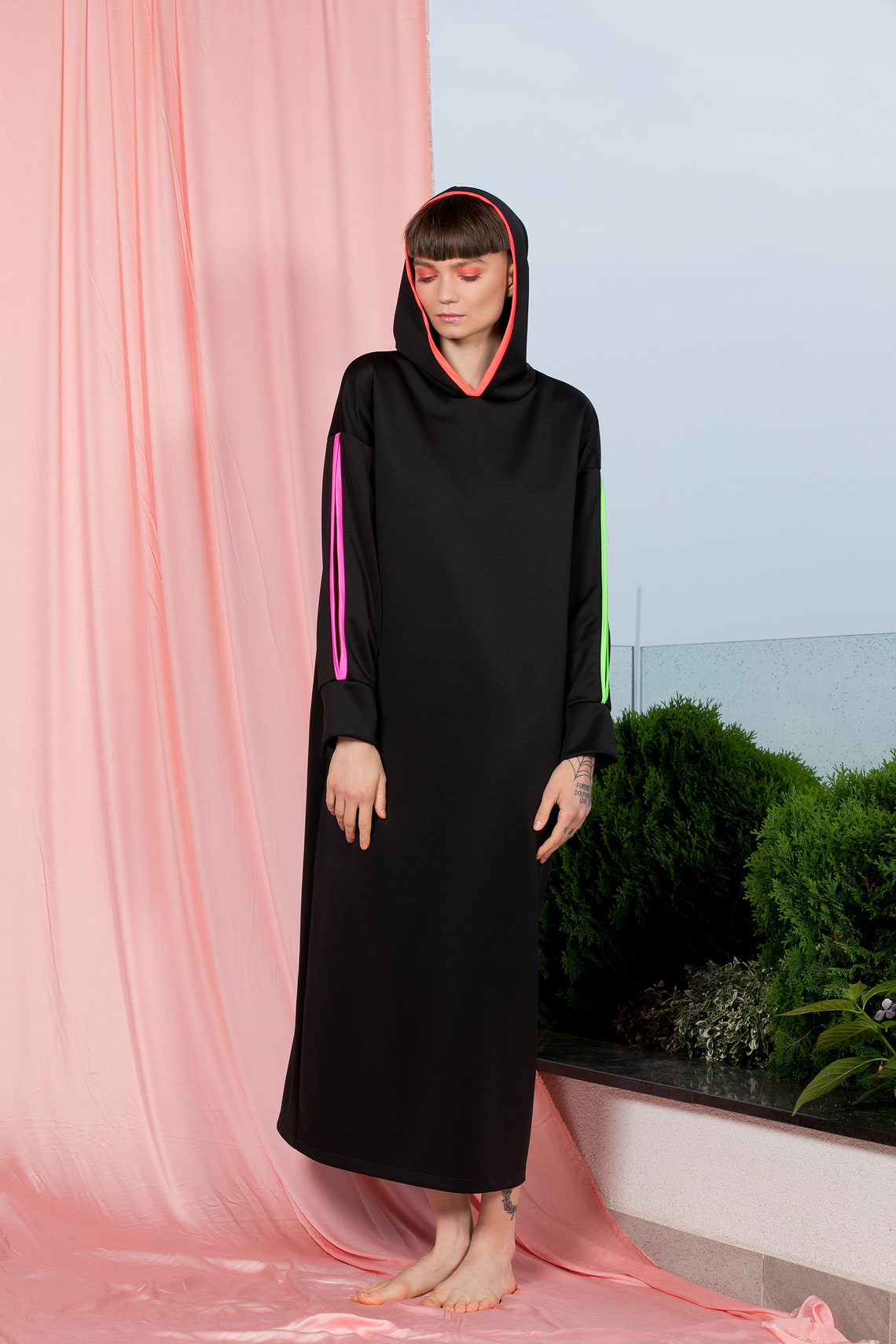 Hooded Festival Dress Black Maxi Dress Futuristic Clothing | Etsy