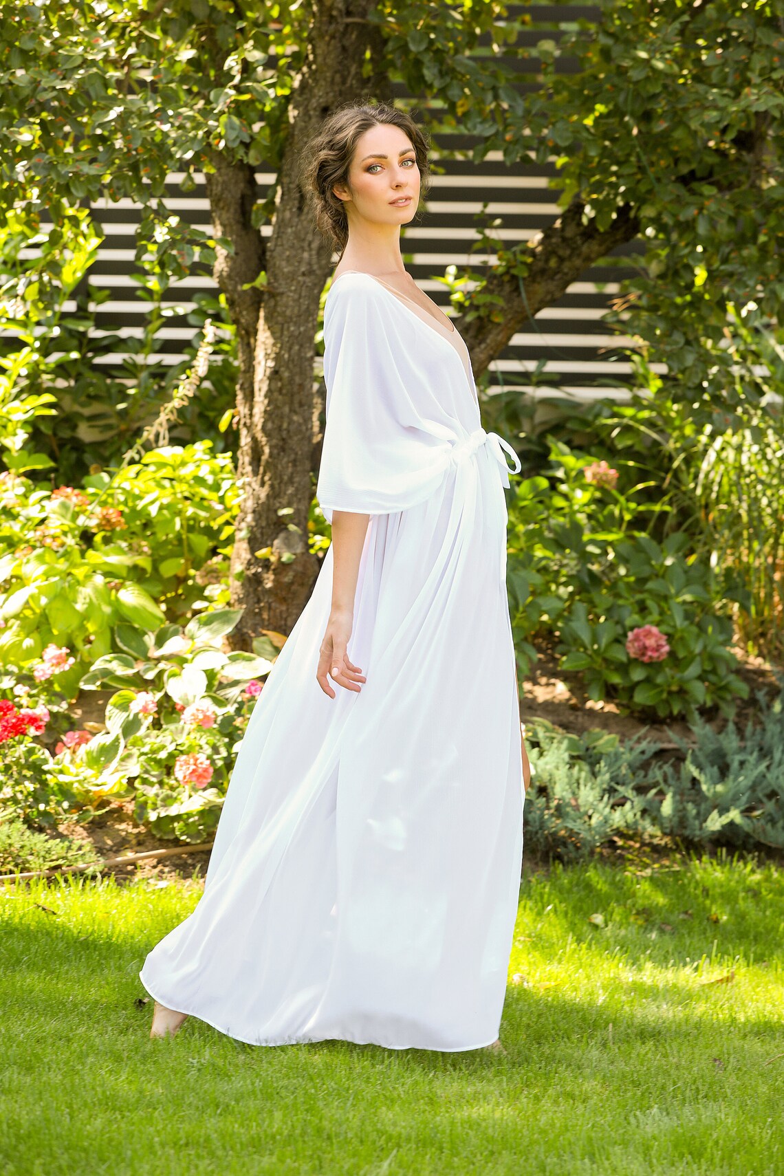 White Dress for Beach White Robe in Chiffon Waist Fastened - Etsy