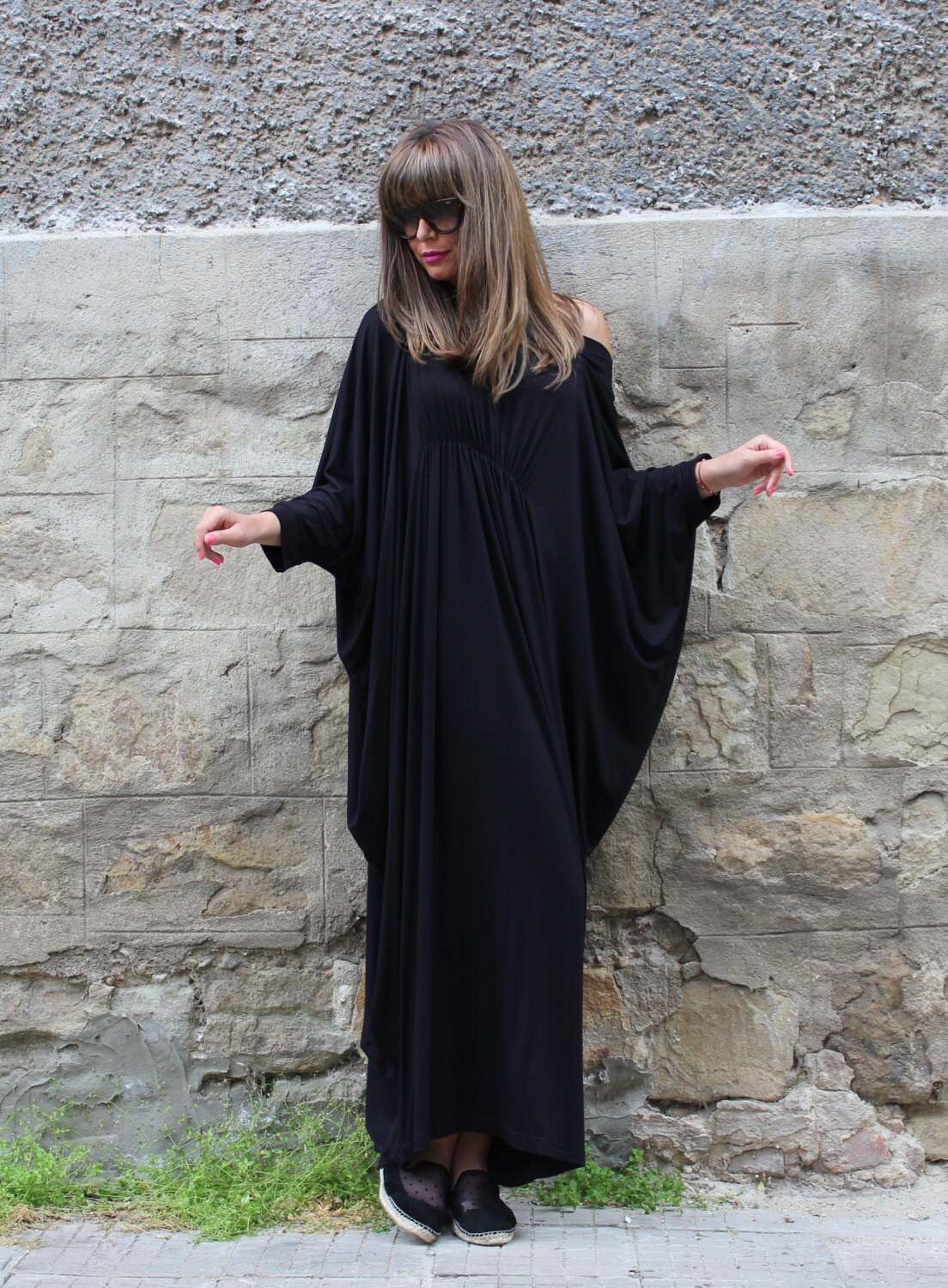 Black Maxi Bat Sleeve Dress by CherryBlossomsdress | Etsy