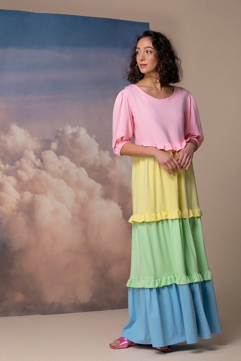 Ruffle Maxi Dress Rainbow Summer Dress Boho Maxi Dress - Etsy