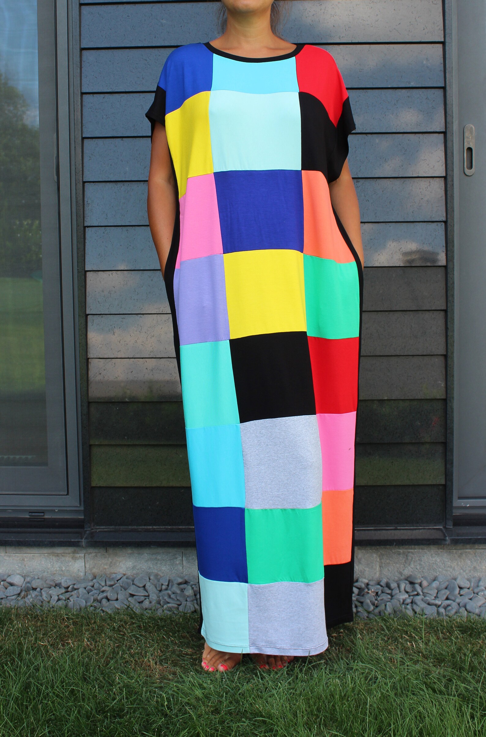 Patchwork Dress Colorblock Dress Plus Size Clothing | Etsy