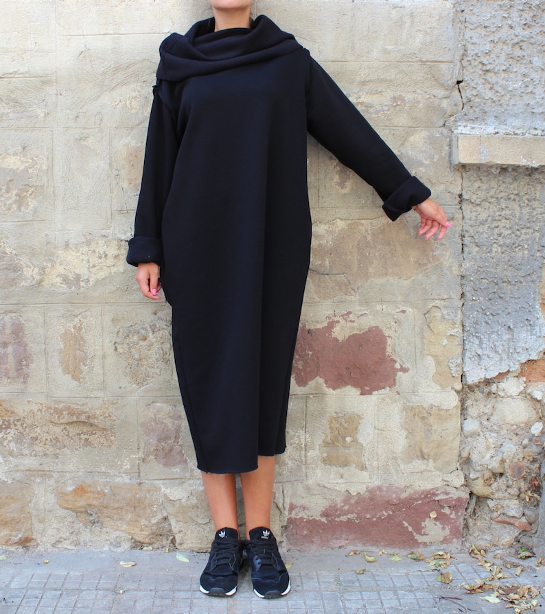 Black Jumper Dress Black Cozy Dress Black Winter Dress - Etsy