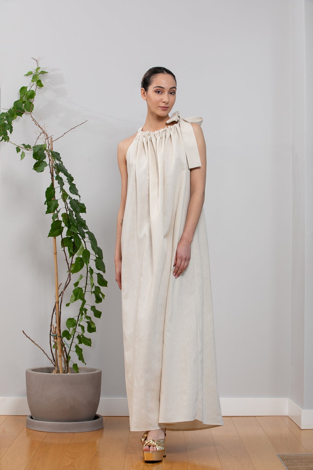 Women Linen Dress, Linen Maxi Dress, Beige Linen Dress, Boho Maxi Dress ...