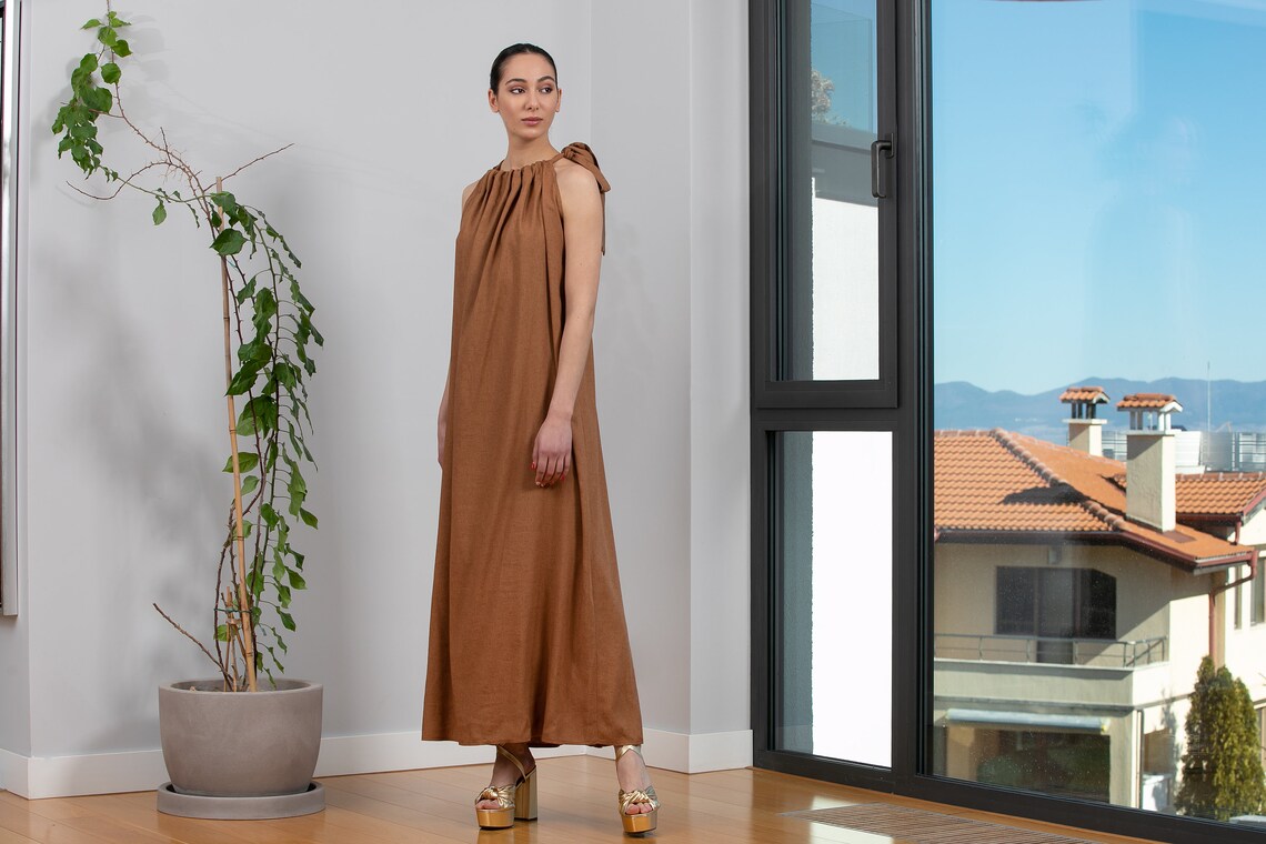 Women Linen Dress Linen Maxi Dress Minimalist Maxi Dress - Etsy
