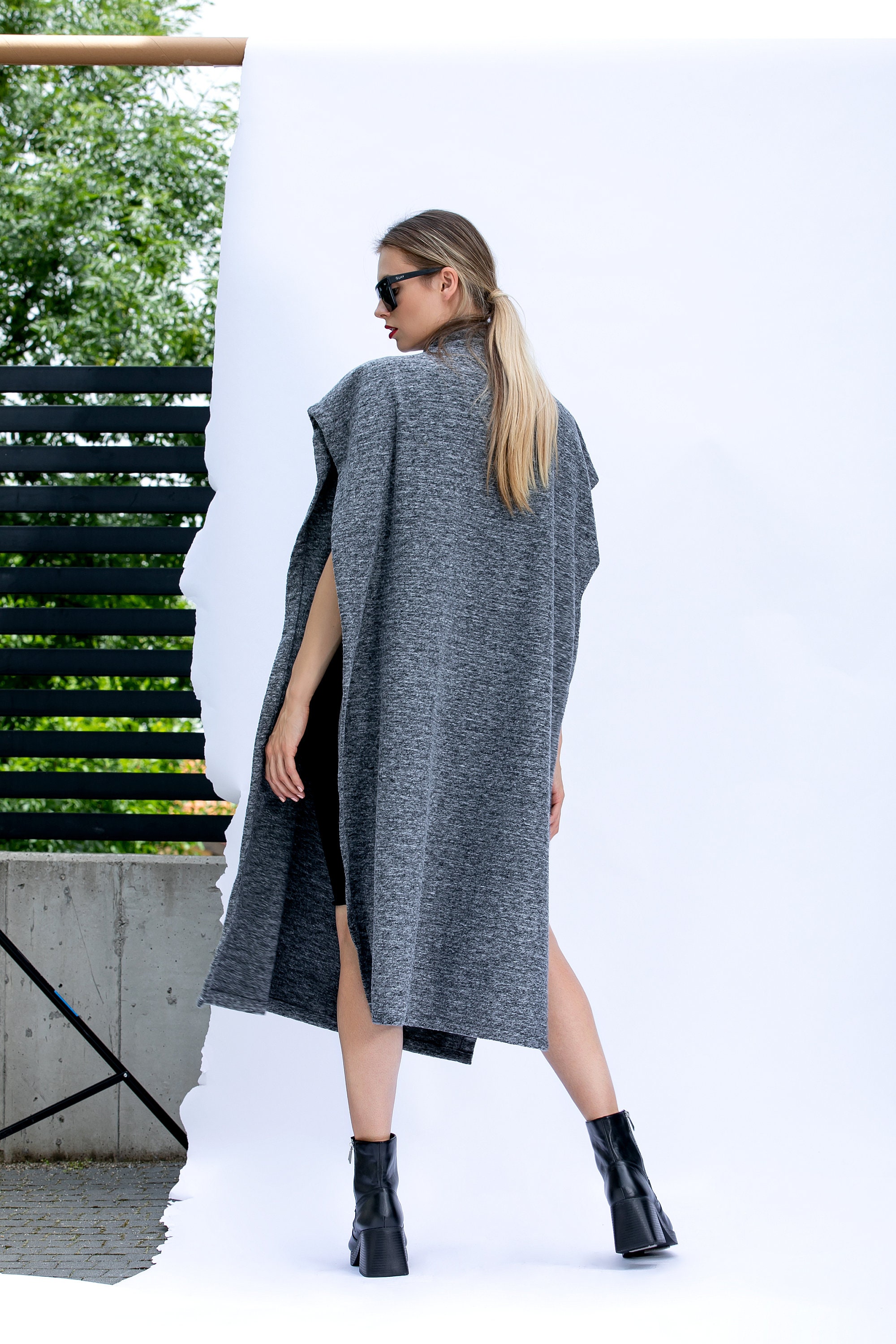 Avant Garde Poncho, Grey Poncho With Turtleneck, Winter Poncho ...