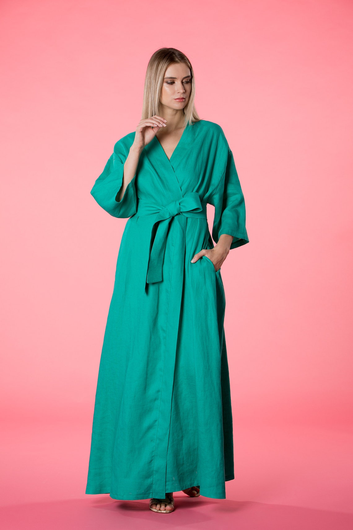 Linen Wrap Dress Linen Robe Dress Bohemian Clothing - Etsy