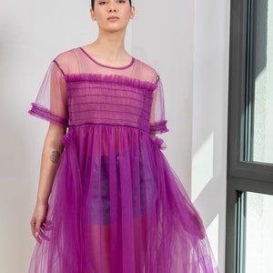 Purple Tulle Dress, Tutu Dress, Prom Dress, Sheer Dress, Puff Dress ...