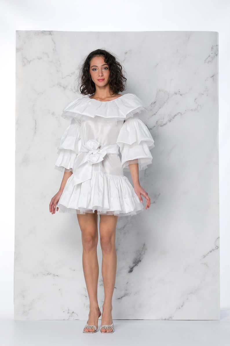 White Ruffle Tulle Dress Taffeta Ruffle Dress Wedding Dress - Etsy