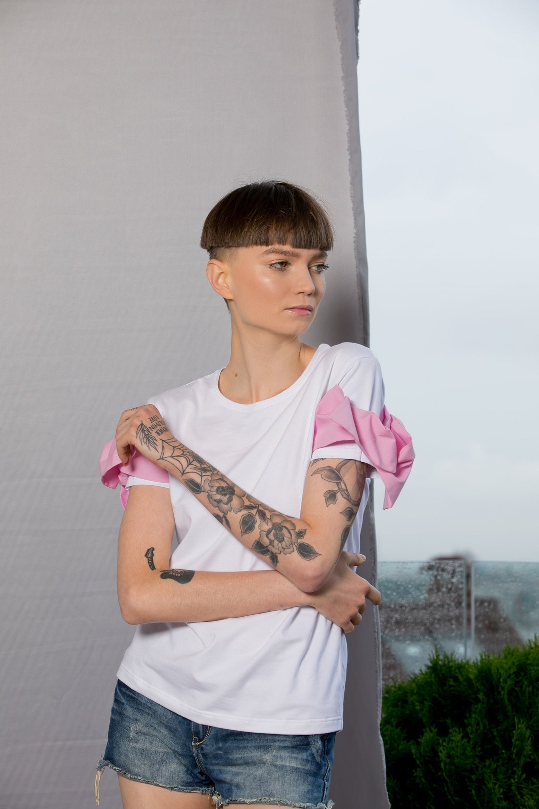 White Tshirt in S Size, Cotton Top, Avant Garde Clothing, Women Elegant ...
