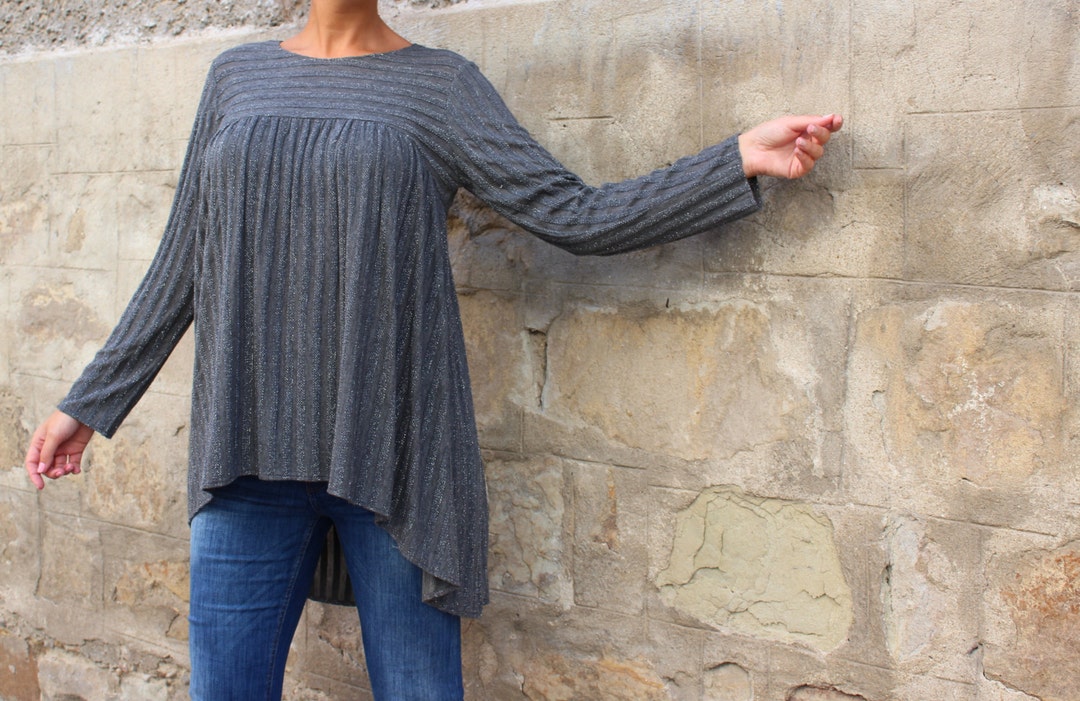 Sale Grey Tunic Top/ Maxi Tunic Top/ Size 12 Top/ Long Sleeve Top/ Grey ...