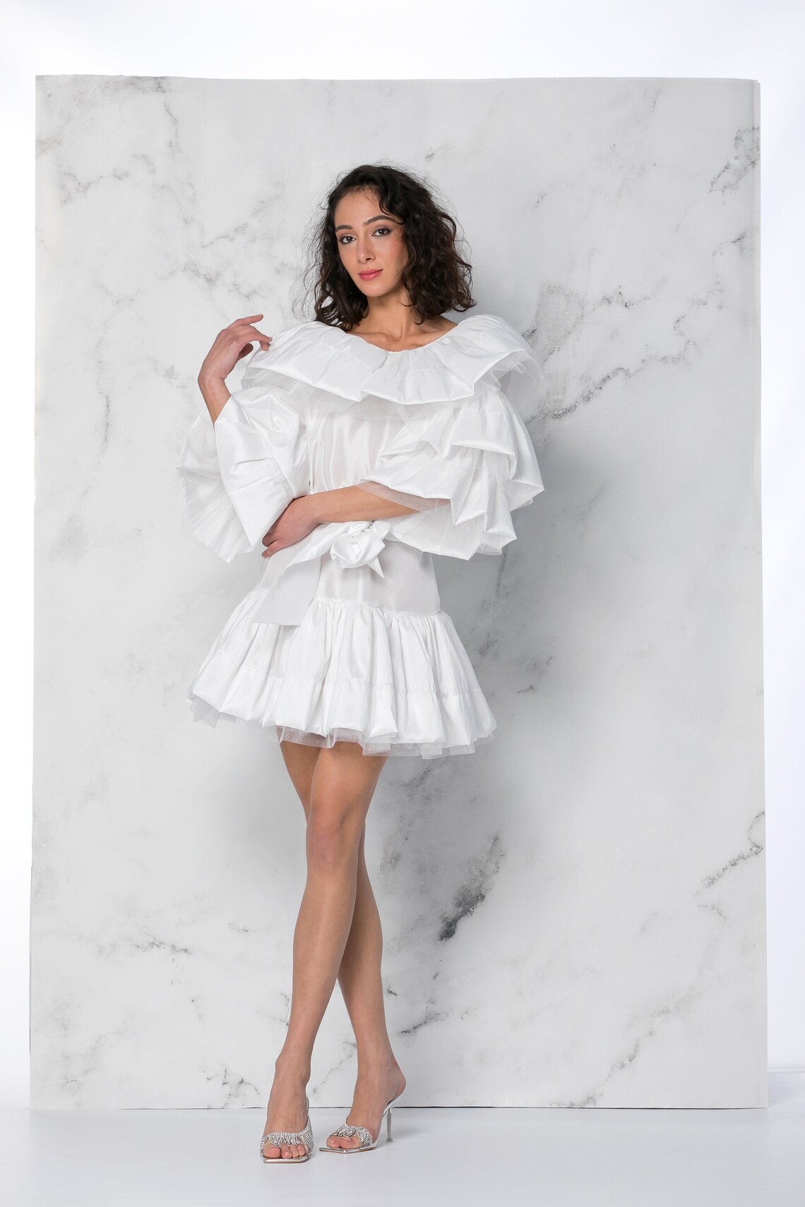 White Ruffle Tulle Dress Taffeta Ruffle Dress Wedding Dress - Etsy