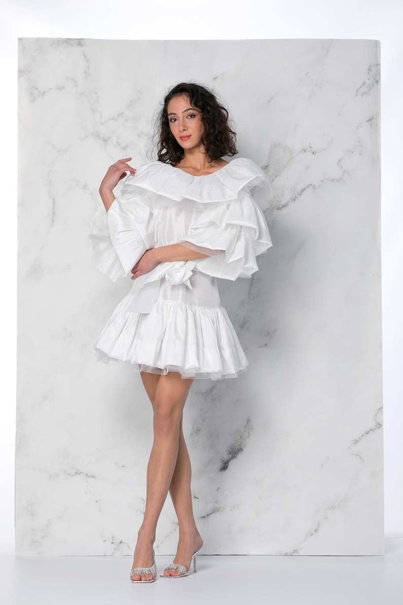 White Ruffle Tulle Dress Taffeta Ruffle Dress Wedding Dress - Etsy