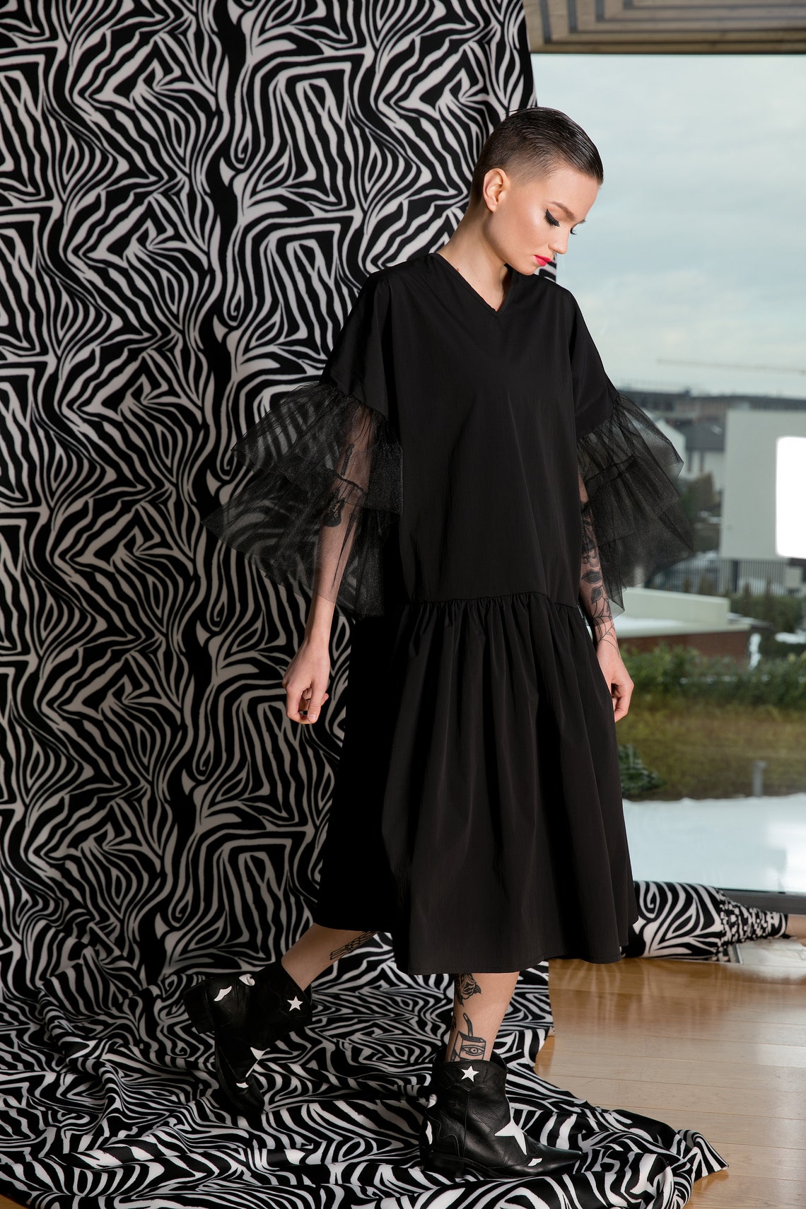 Black Ruffle Dress Black Tulle Dress Black Gothic Dress - Etsy