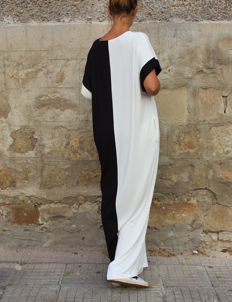 Black and White Robe Dress Color Block Clothing Kaftan Dress | Etsy