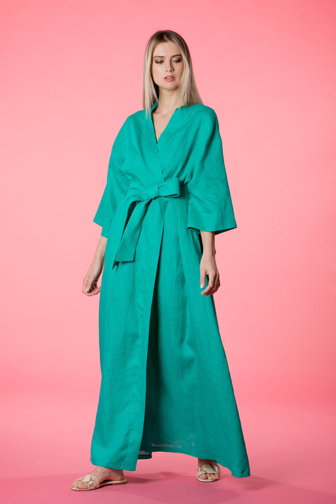 Linen Wrap Dress Linen Robe Dress Bohemian Clothing - Etsy