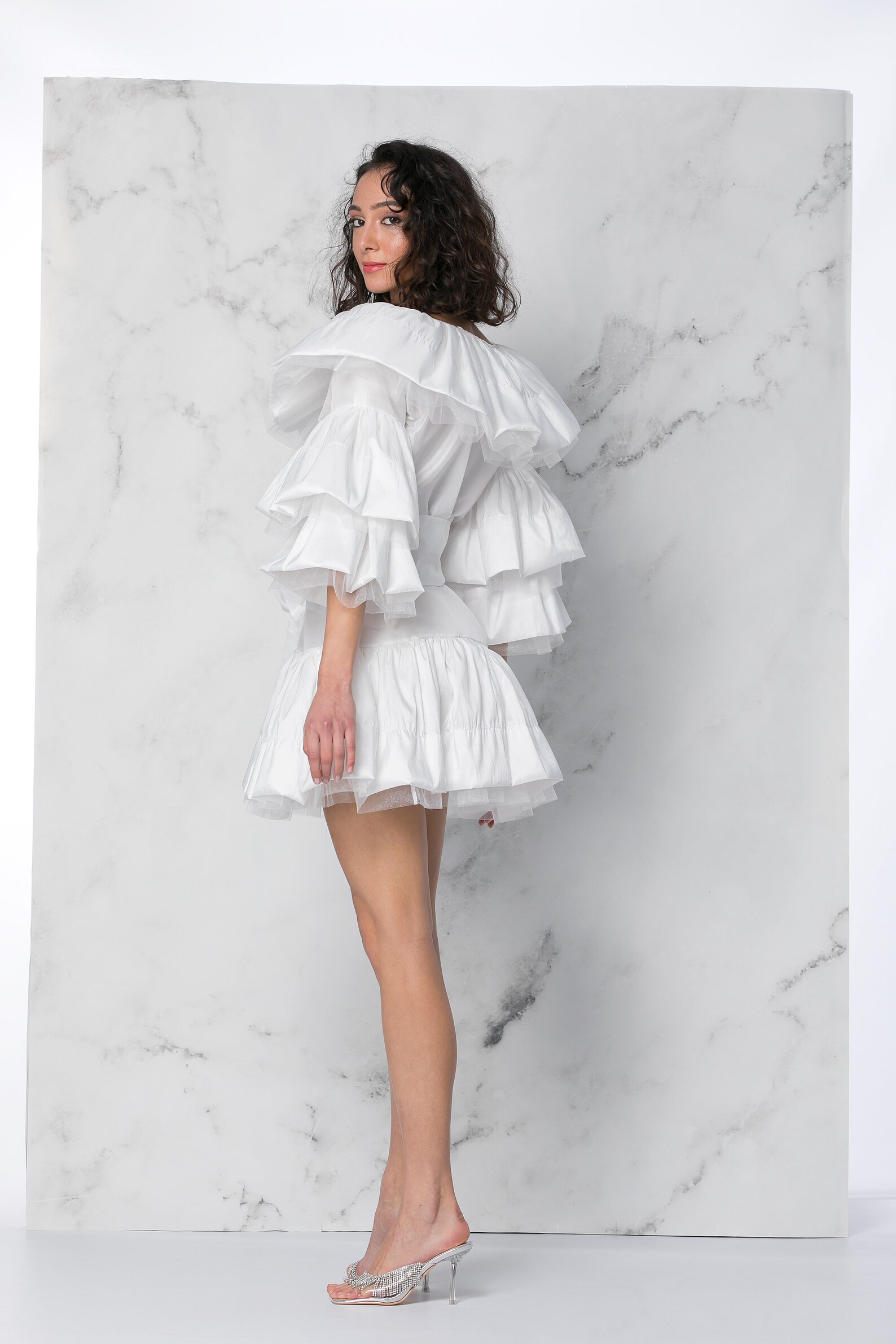 White Ruffle Tulle Dress Taffeta Ruffle Dress Wedding Dress - Etsy