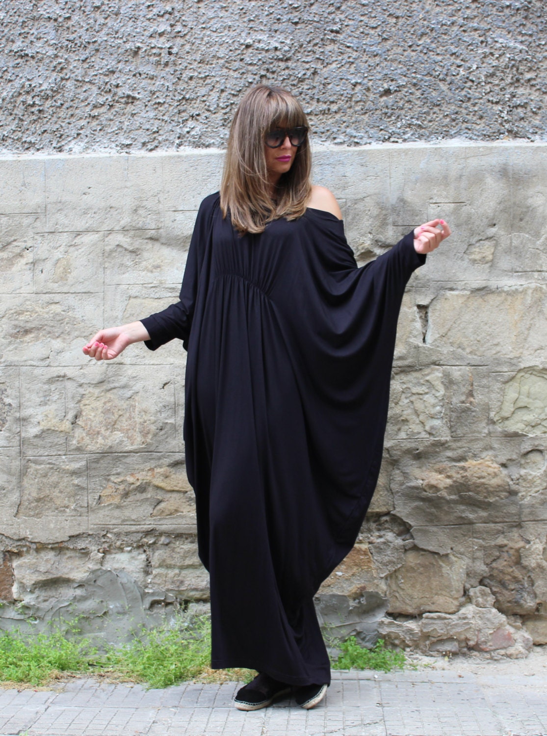 Black Maxi Bat Sleeve Dress by CherryBlossomsdress | Etsy