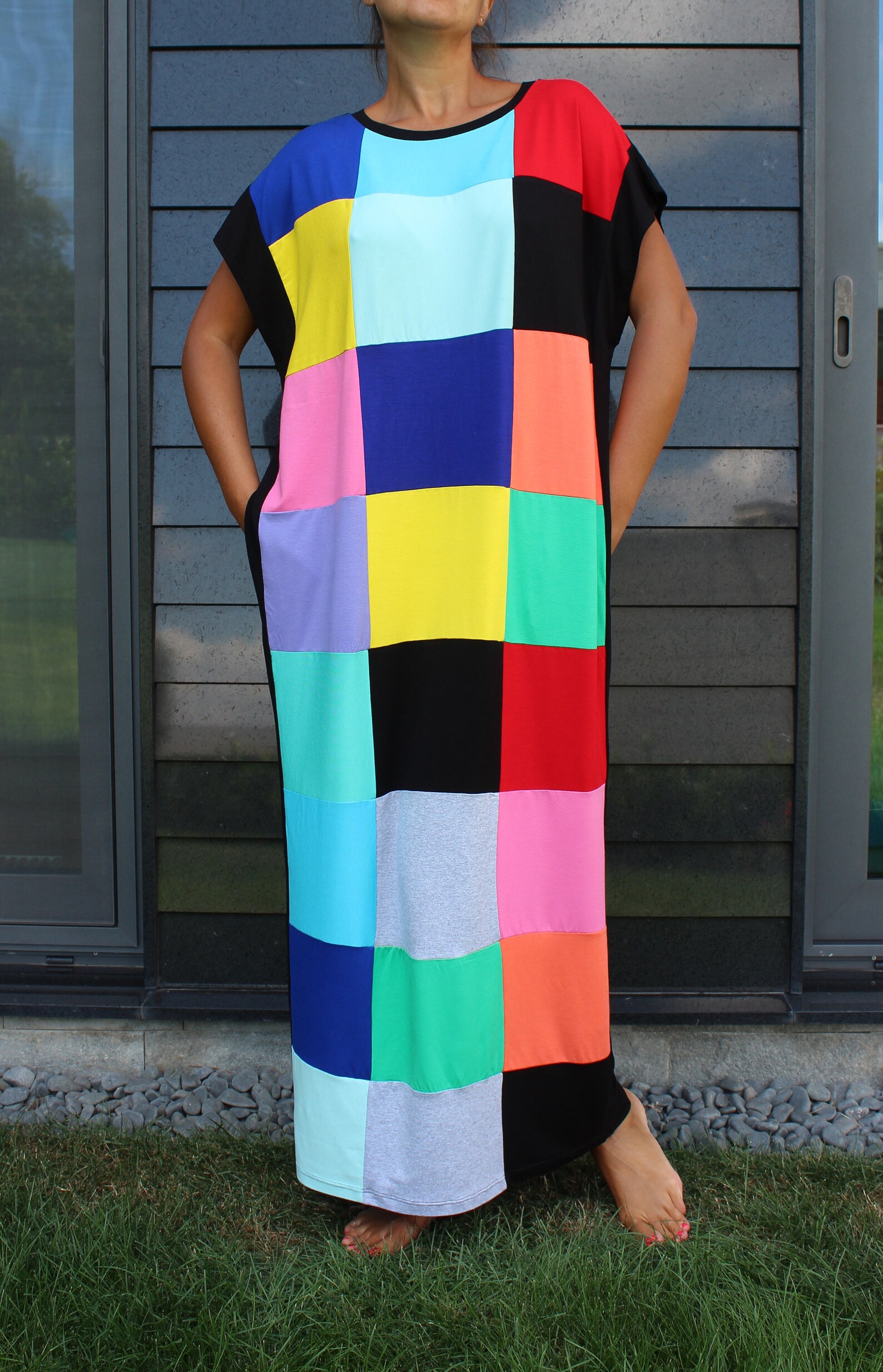 Patchwork Dress Colorblock Dress Plus Size Clothing | Etsy