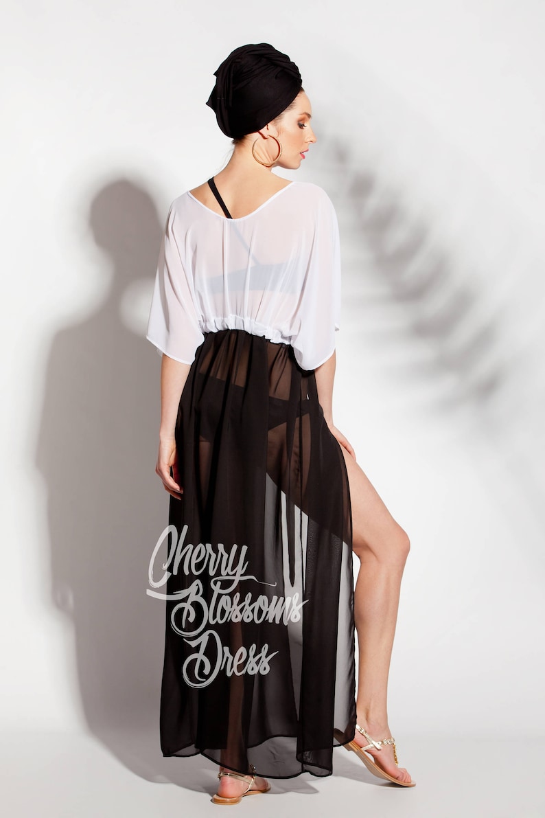 Elegant Black and White Chiffon Cover Up Beach Dress Beach - Etsy